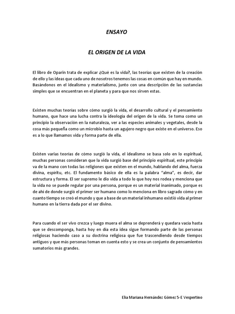 ENSAYO - Origen de La Vida | PDF | Vida | Tierra ENSAYO - Origen de La Vida | PDF | Vida | Tierra