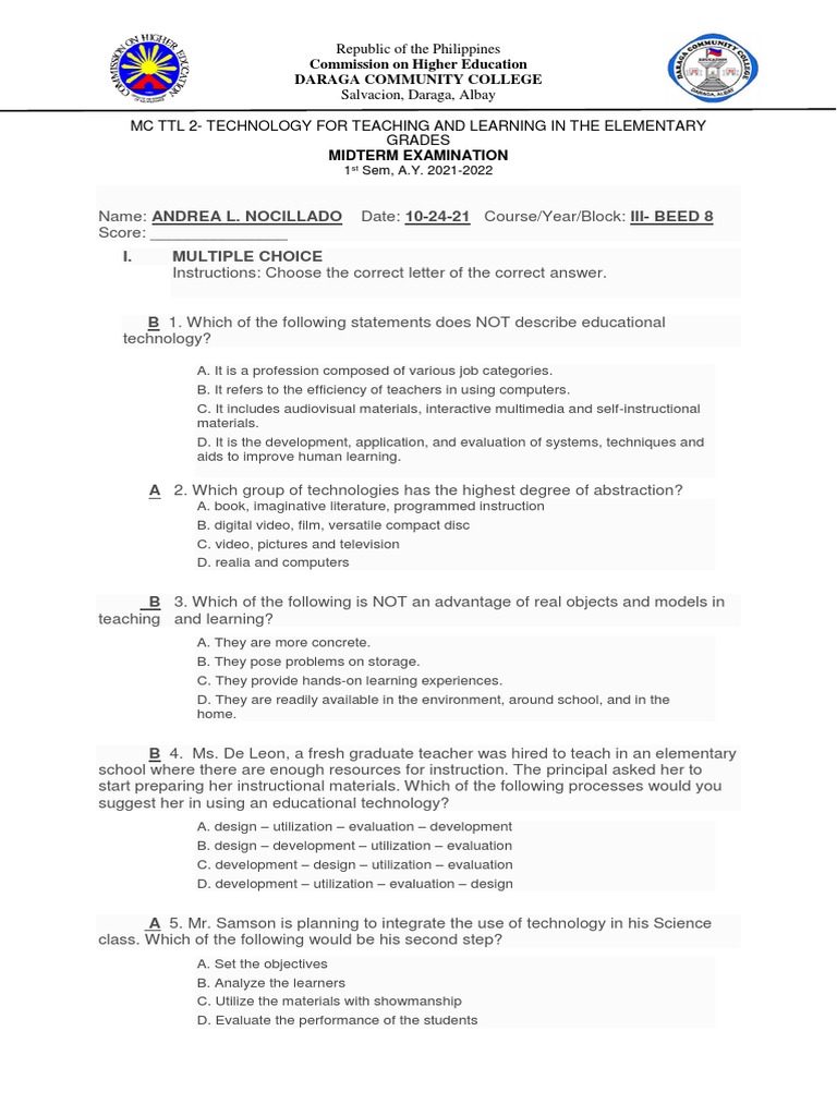 Midterm Exam MC TTL 2 Prof. Gilbert L. Millena | PDF | Educational Technology | Distance Education