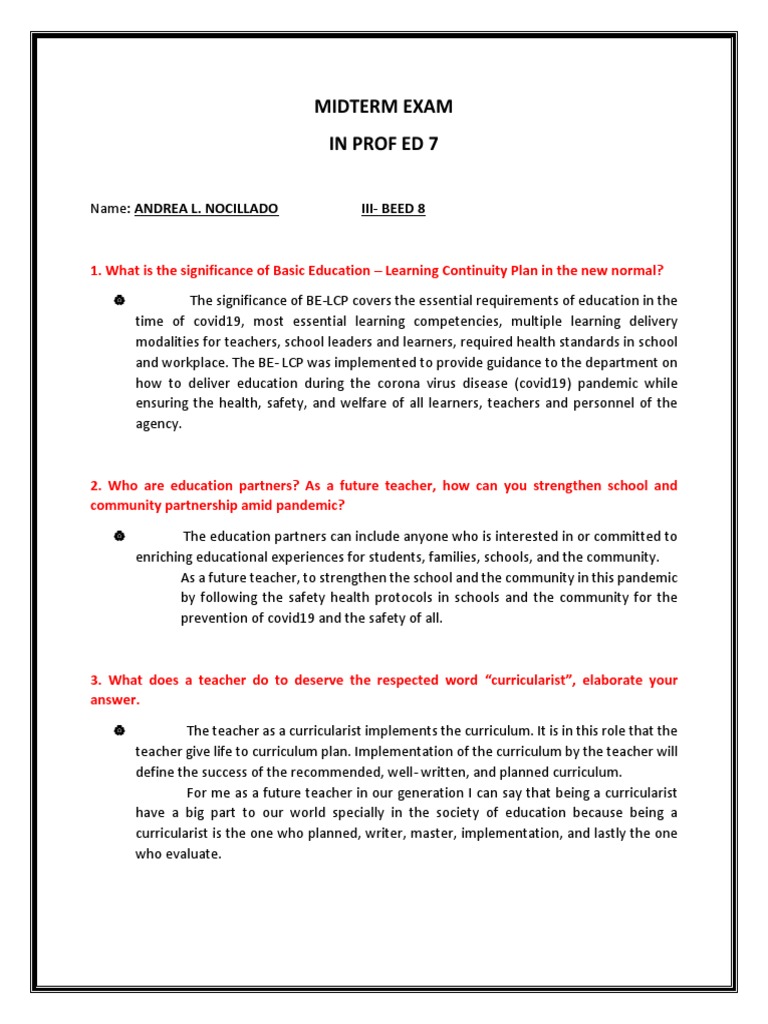 Midterm Exam in Prof Ed 7 | PDF Midterm Exam in Prof Ed 7 | PDF