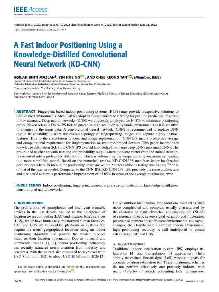 A Fast Indoor Positioning Using A Knowledge-Distilled Convolutional Neural Network KD-CNN | PDF ...