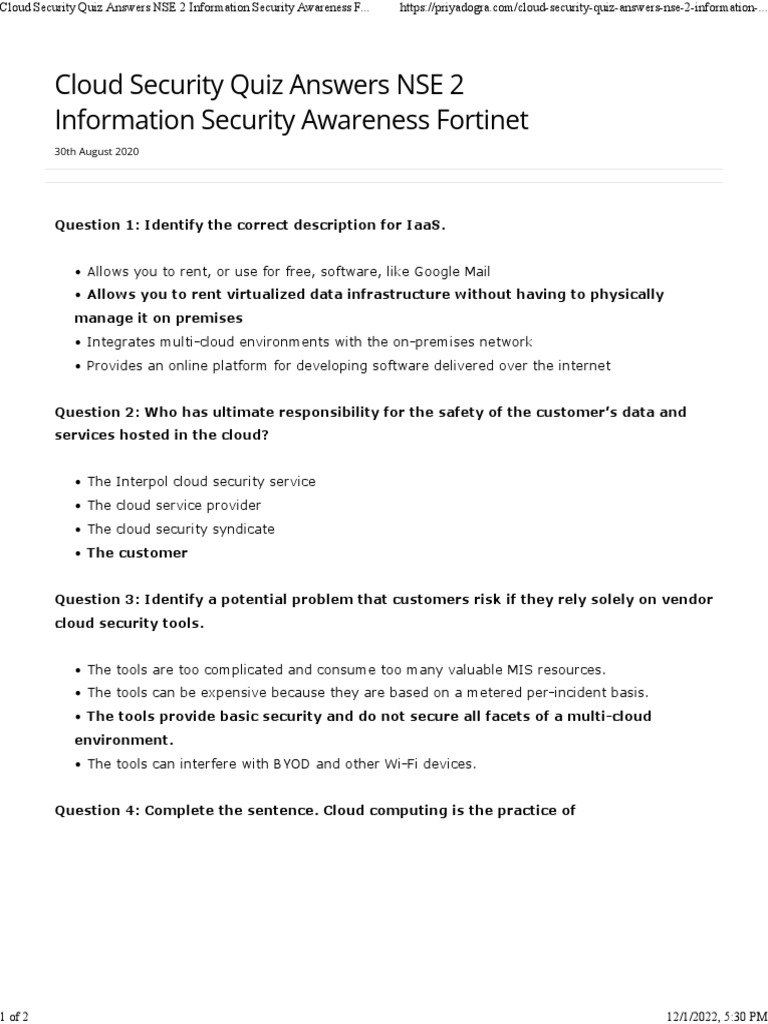 Cloud Security Quiz Answers NSE 2 Information Security Awareness ... Cloud Security Quiz Answers NSE 2 Information Security Awareness ...