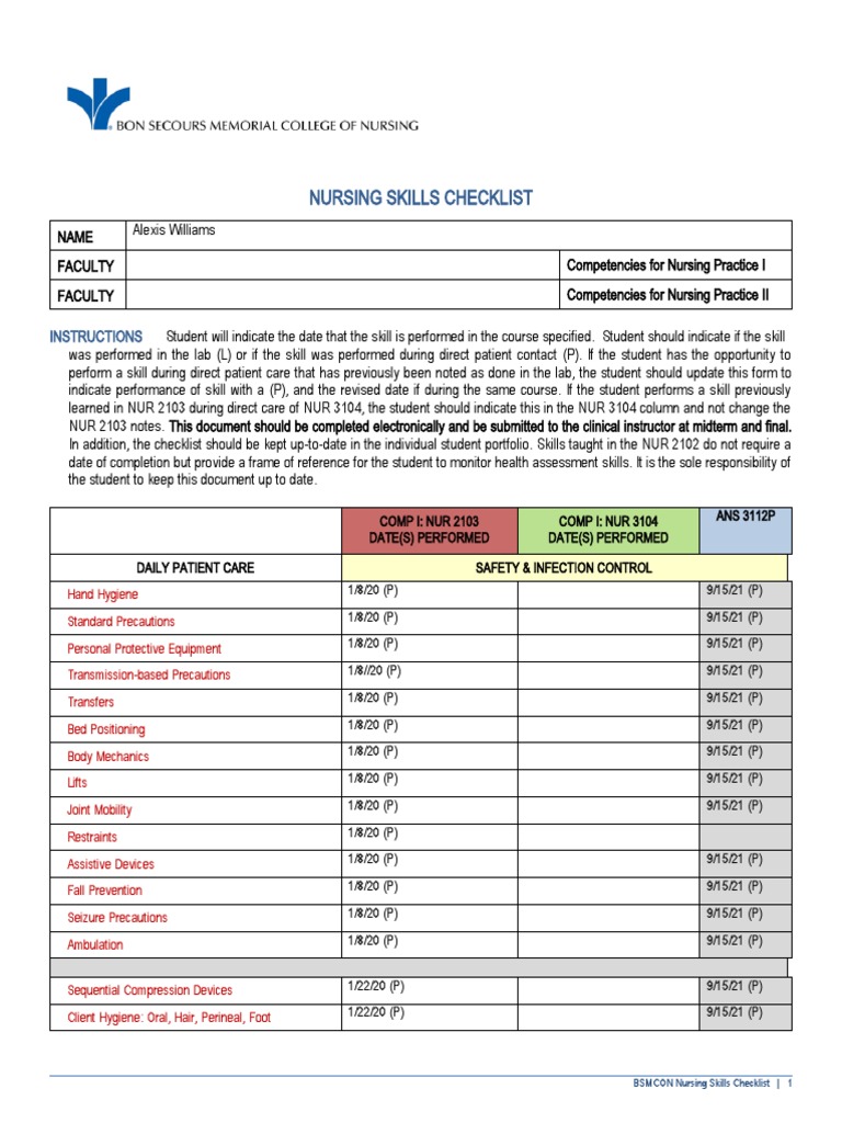 2023 Updated-Nursing Skills Checklist | PDF | Intravenous Therapy ...