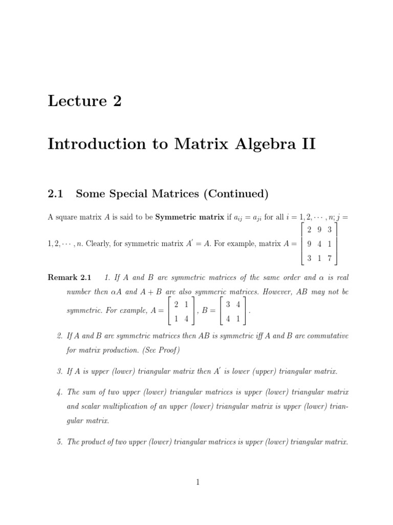Linear Algebra Lecture Notes 02 | PDF | Matrix (Mathematics ...