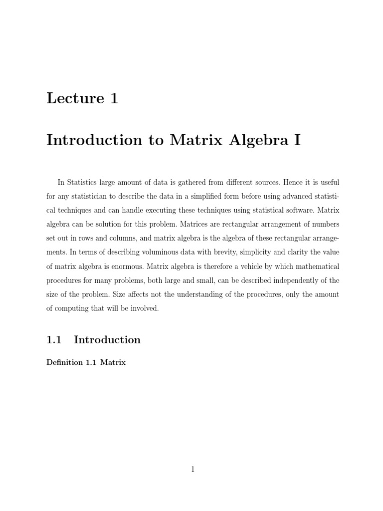 Linear Algebra Lecture Notes 01 | PDF | Matrix (Mathematics) | Matrix ...