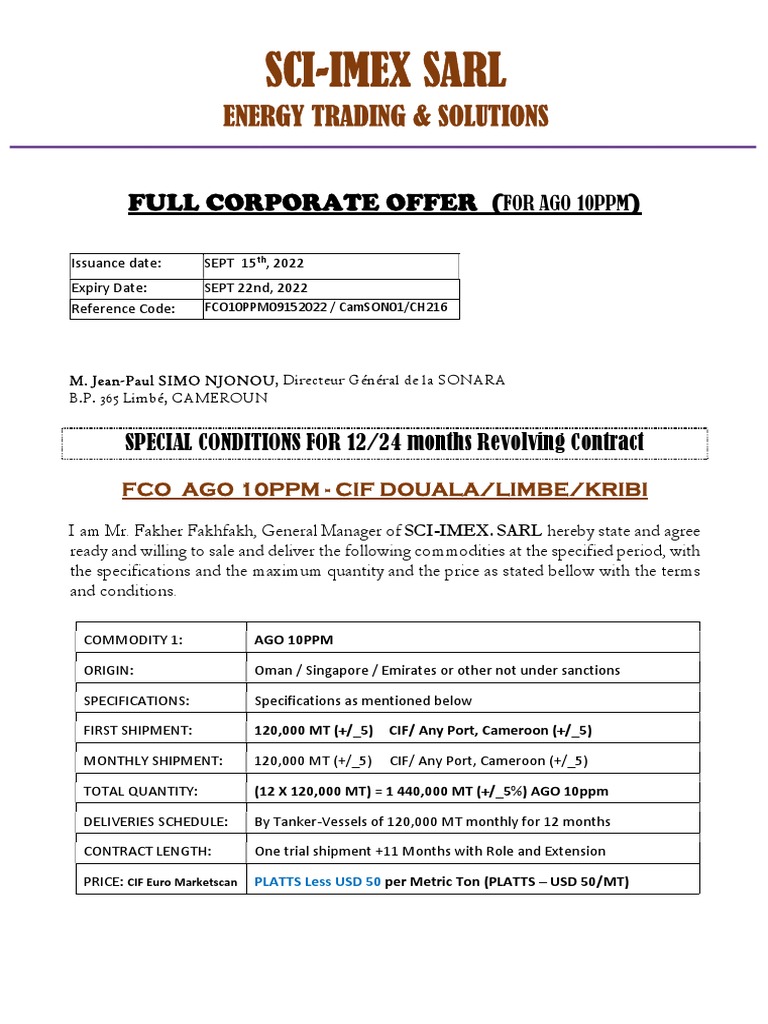 Fco Sonar A 150922 | PDF | Letter Of Credit | Trade