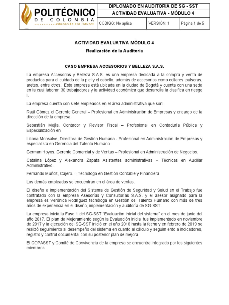 Formato de actividad Caso Módulo 4 | PDF | Auditoría | Contador