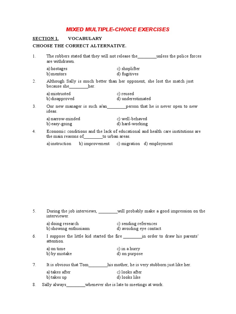 Mixed Cloze Tests | PDF