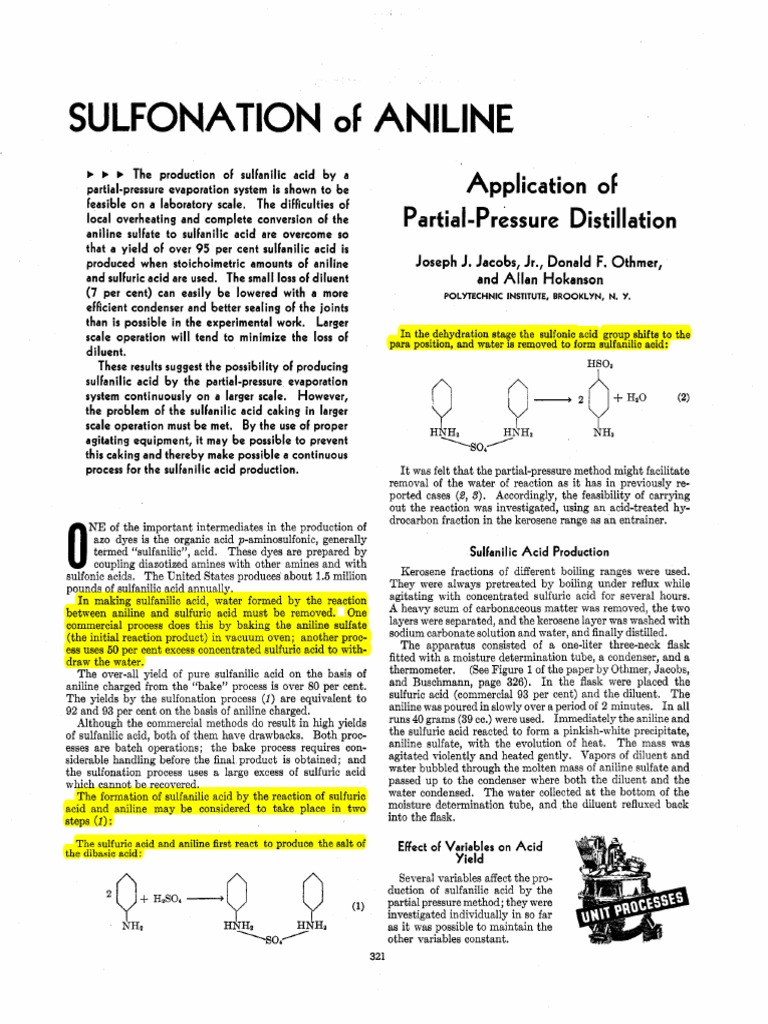 Sulfonation of Aniline (1943) | PDF | Acid | Sulfuric Acid