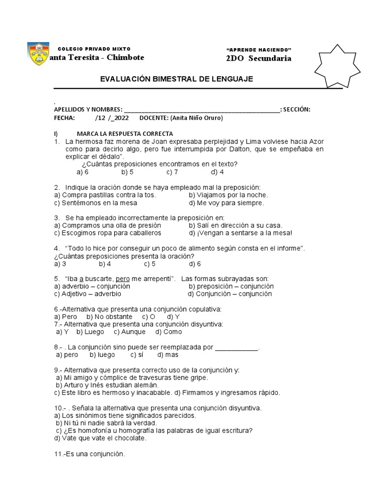 Evaluación Bimestral 2do Sec de Lenguaje | PDF | Unidades Semánticas | Lingüística