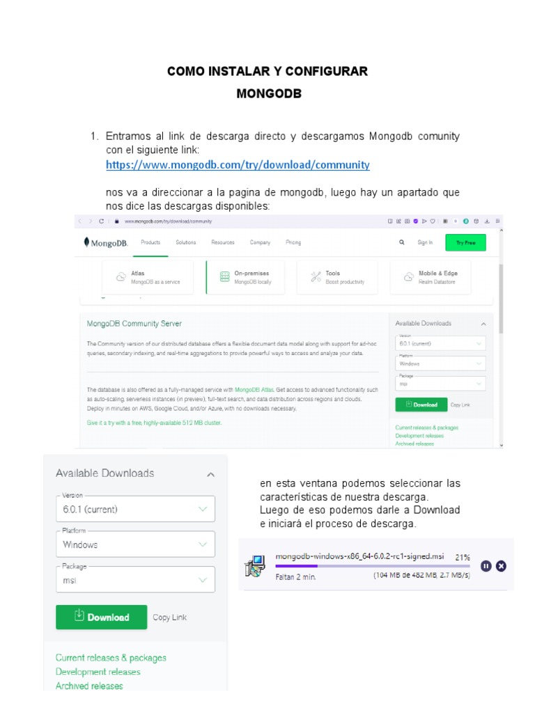 Como Instalar y Configurar Mongodb | PDF | Mongo Db | Programación