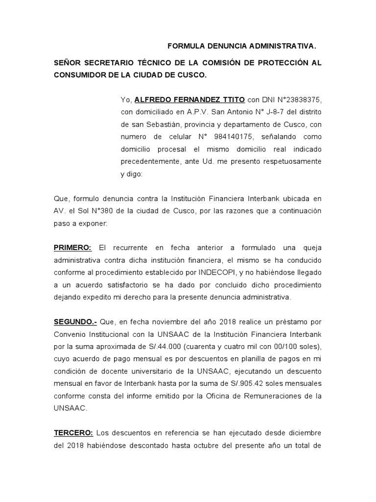 Formula Denuncia Administrativa | PDF | Economias