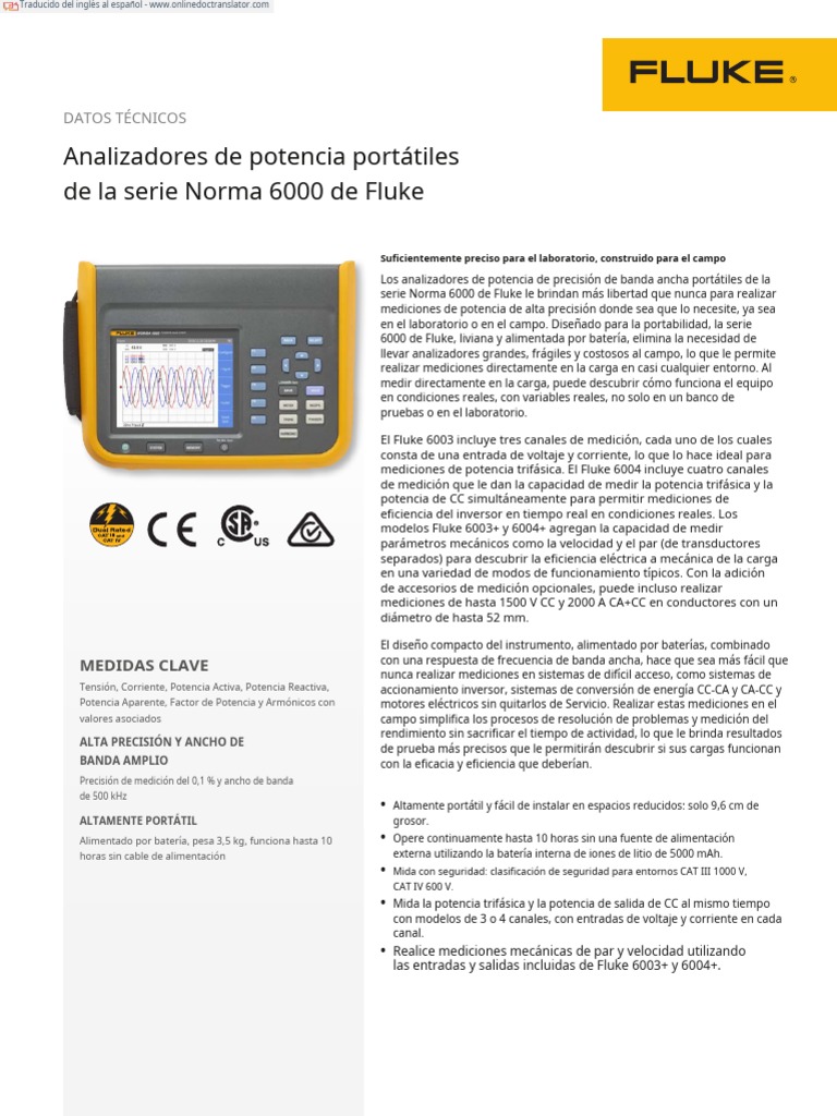 Analizadores de Potencia Portátiles de La Serie Norma 6000 de Fluke | PDF | Energia electrica ...