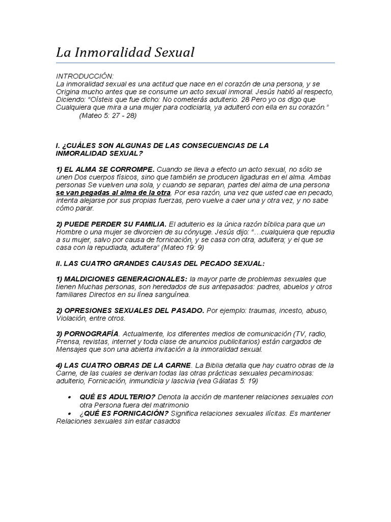 La Inmoralidad Sexual | PDF | Adulterio | Pecado
