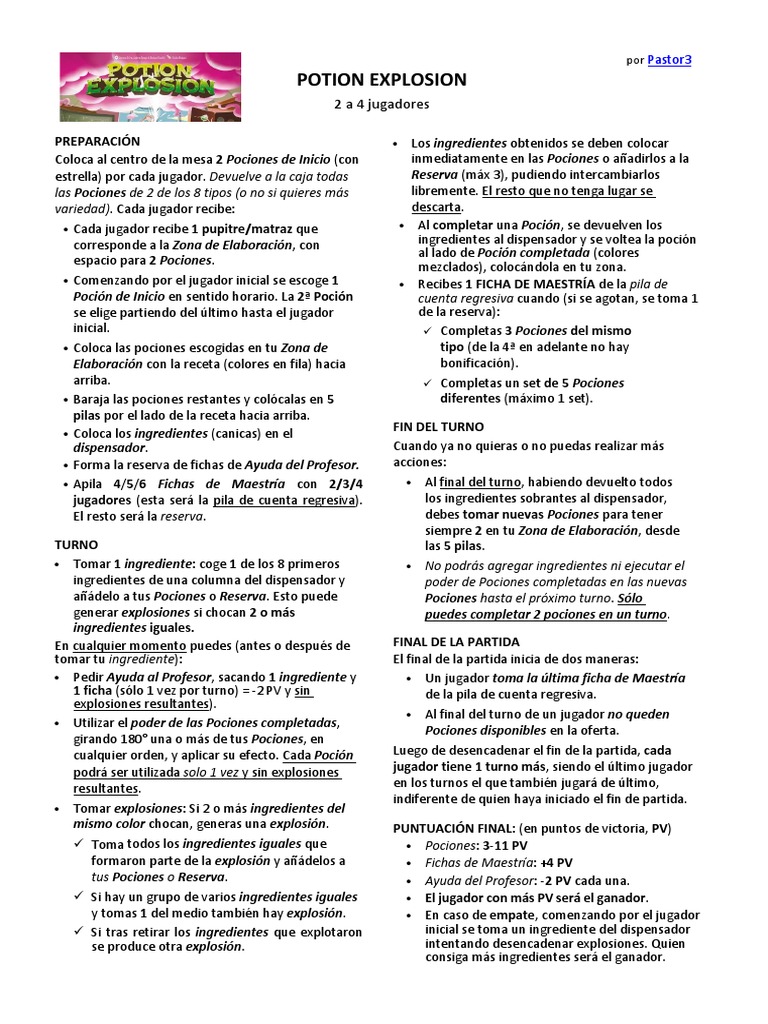 Potion Explosion + 5 Ingrediente - Reglas Express | PDF | Juego de azar
