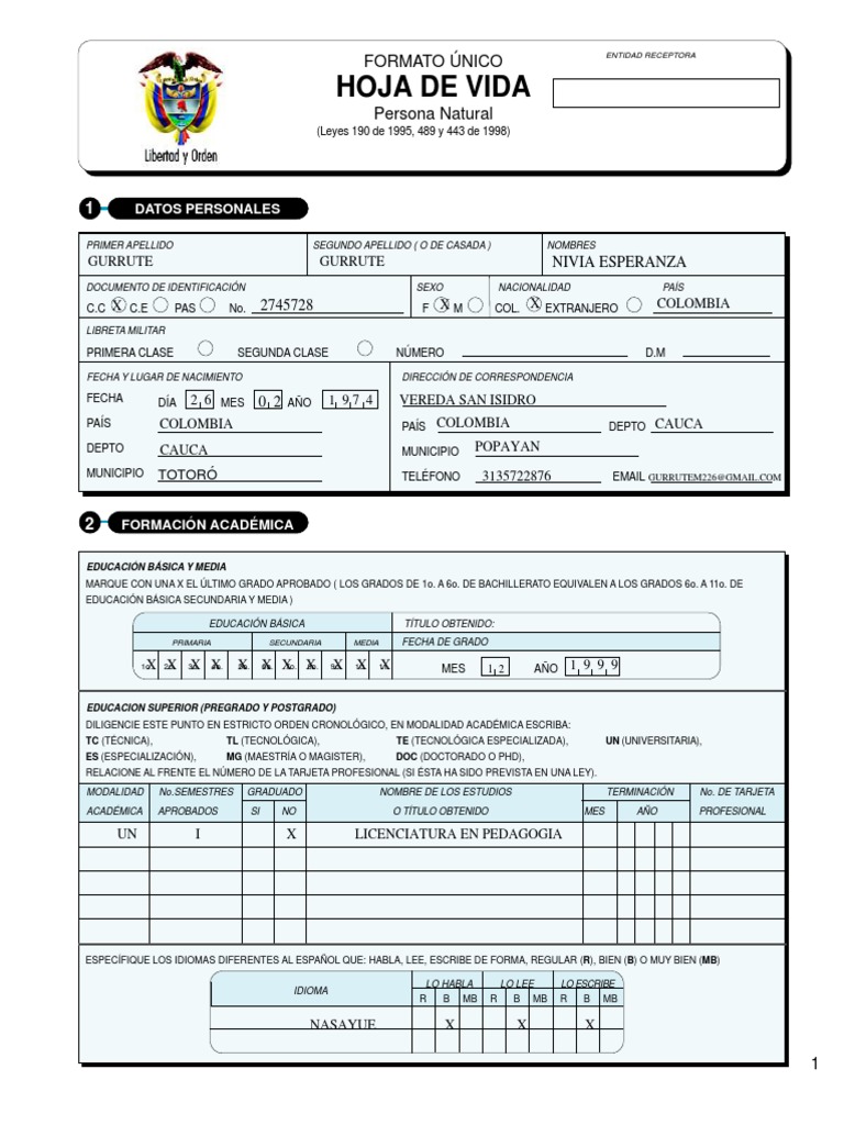 X1 Formato Unico Hoja De Vida Persona Gobierno Pdf Etapas Educativas