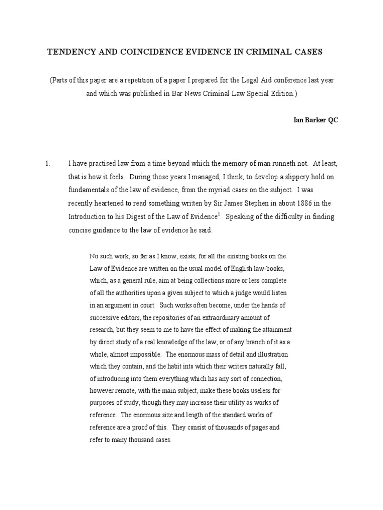 Tendency and Coincidence Evidence - Final - 25.11.11 | PDF | Relevance ...