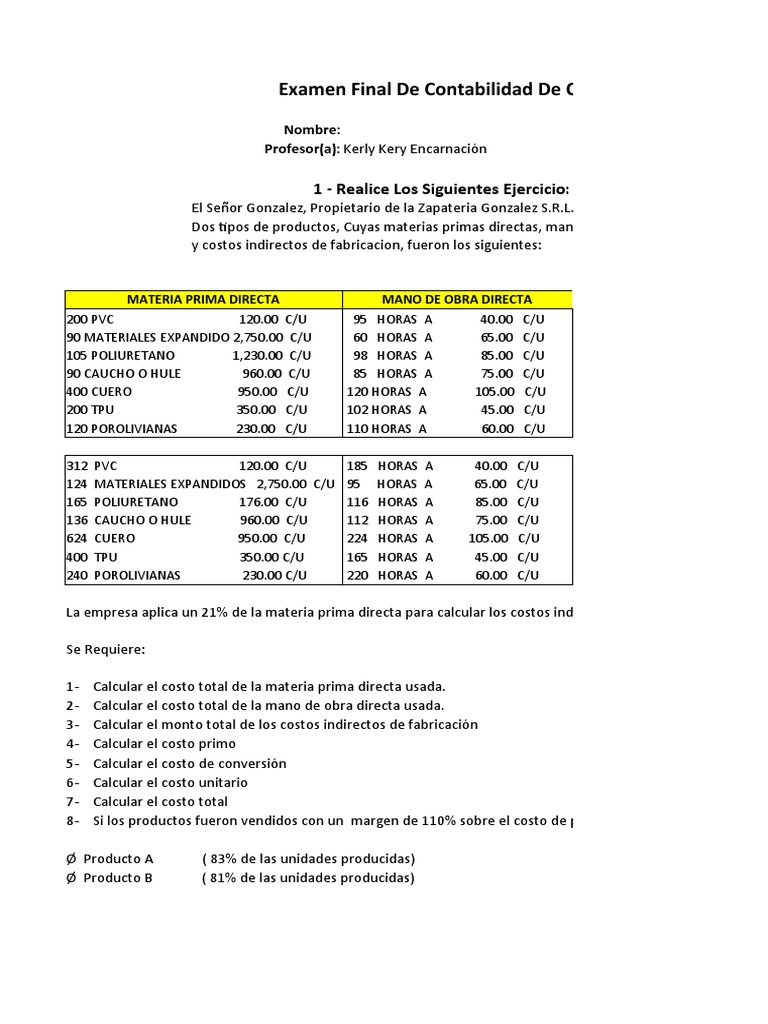 Practica Final de Contabilidad de Costos II Cuña | PDF | Inventario | Business