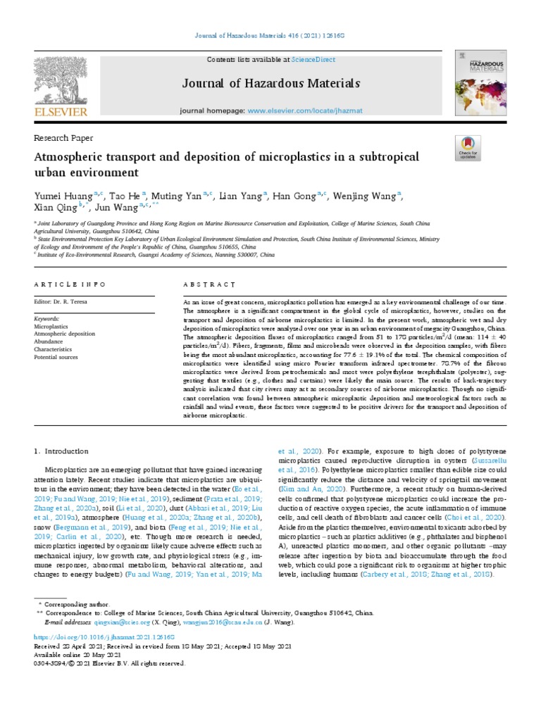 Atmospheric Transport And Deposition Of Microplastics In A Subtropical