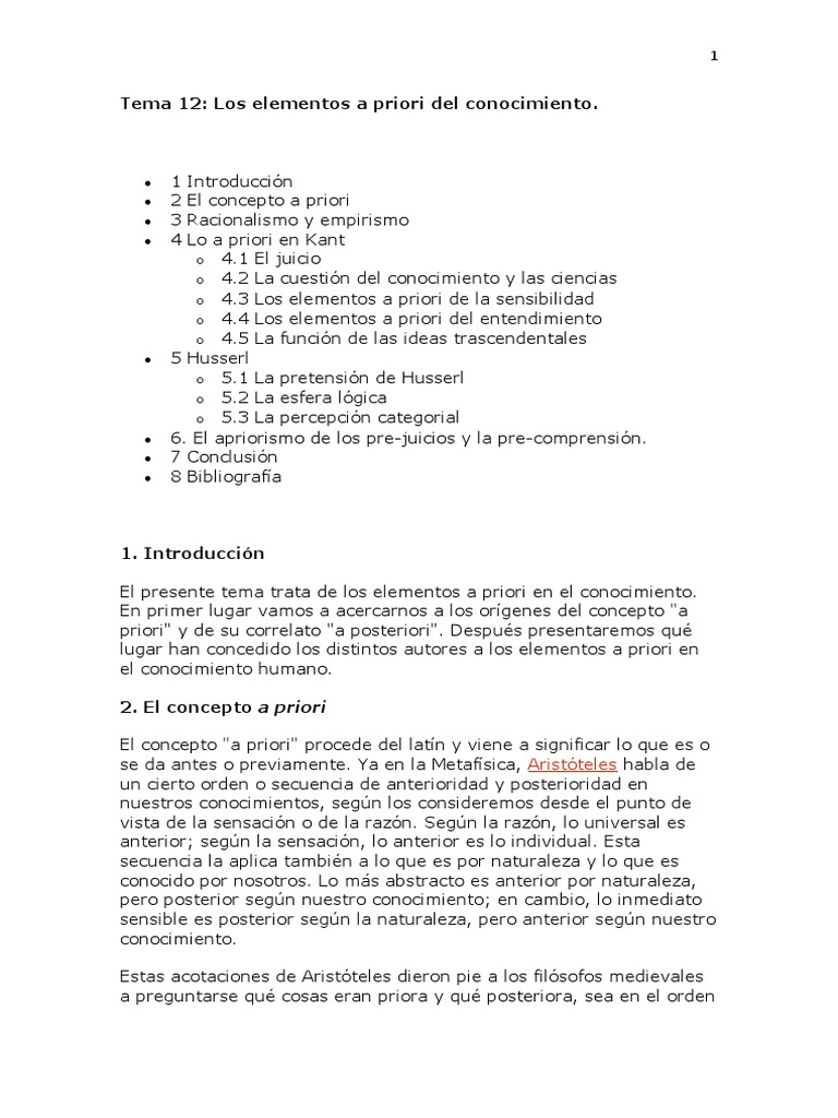 12 Los Elementos A Priori Del Conocimiento. | PDF | A priori y a ...