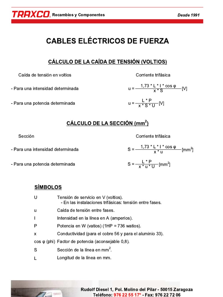 Cálculo de La Sección y Caída de Tensión en Cable Eléctrico | PDF