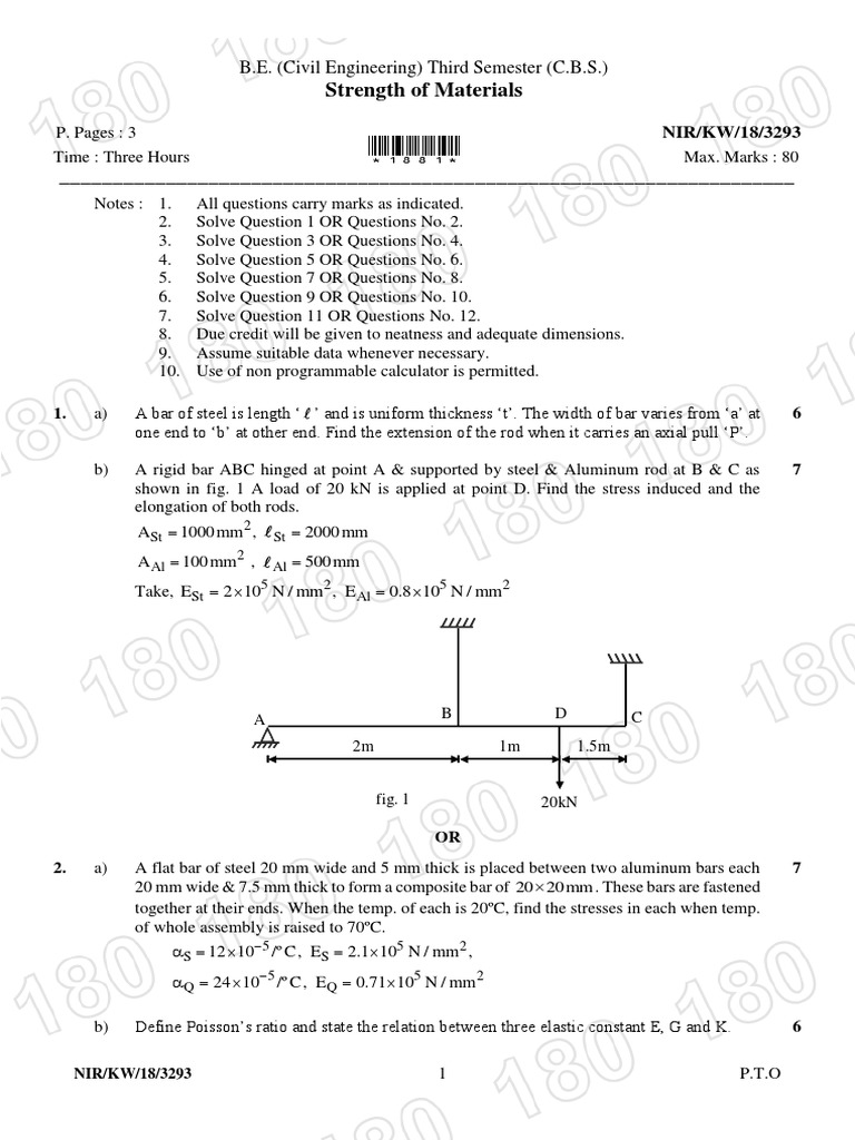 Strength of Materials: B.E. (Civil Engineering) Third Semester (C.B.S ...