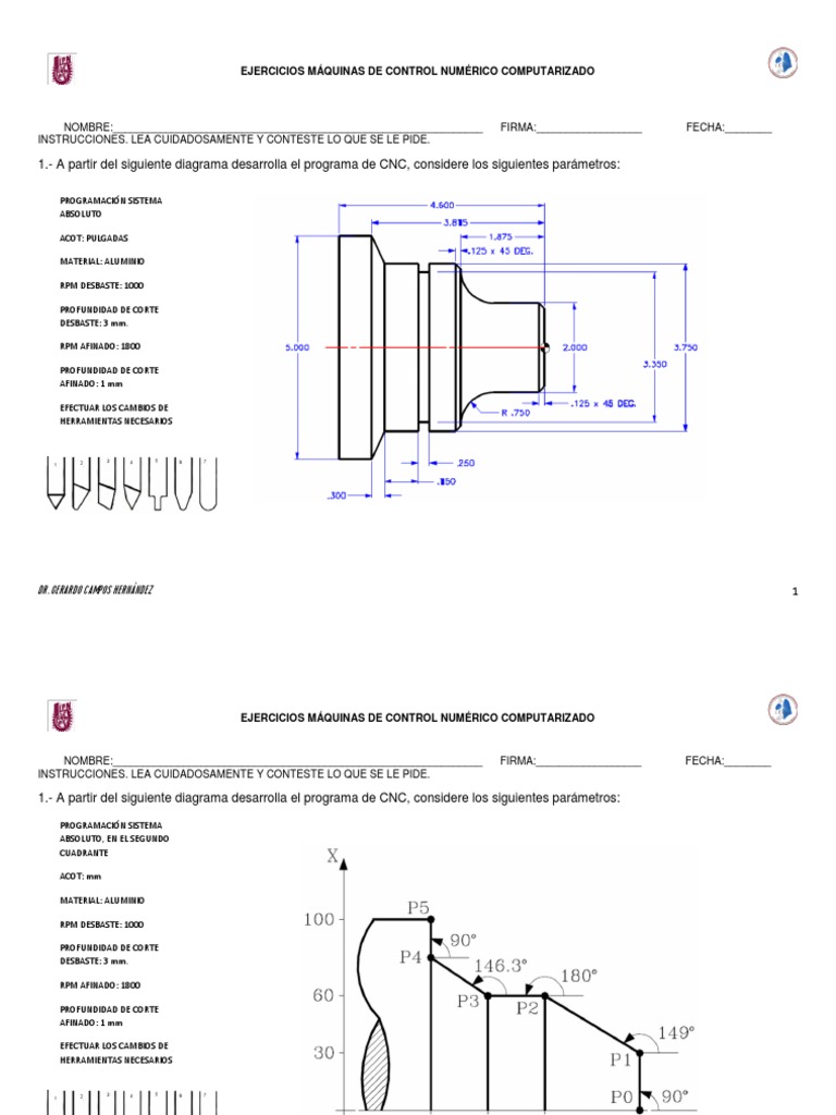 Ejercicios CNC | PDF | Control numerico | Ingeniería