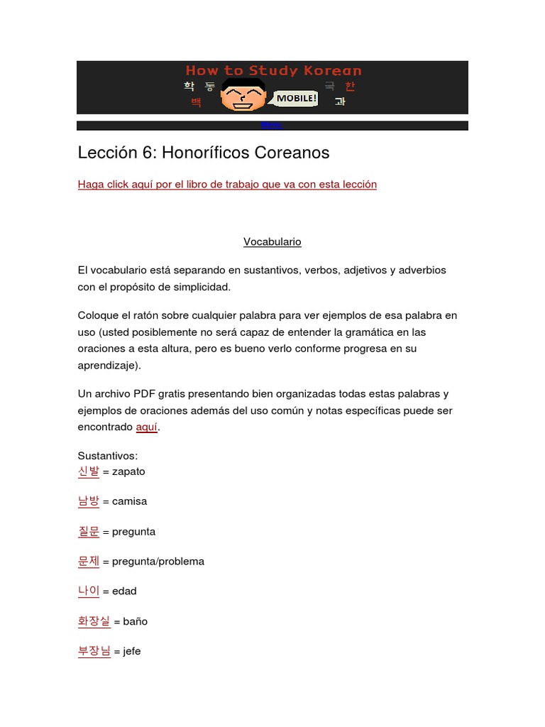 Estudiar Coreano - Conjugar Con Honorificos | PDF | Lenguaje Koreano ...