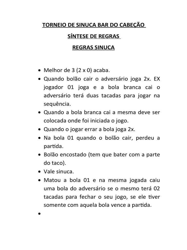 Sinuca Regras | PDF