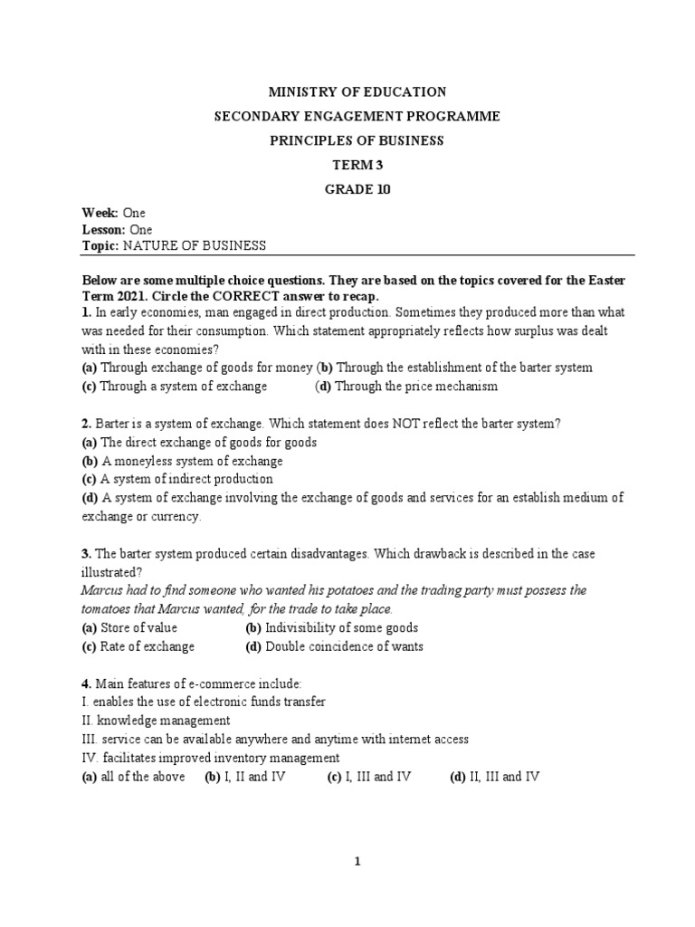 Grade 10 Principles of Business - 2021 - Term 3 | PDF | Leadership ...