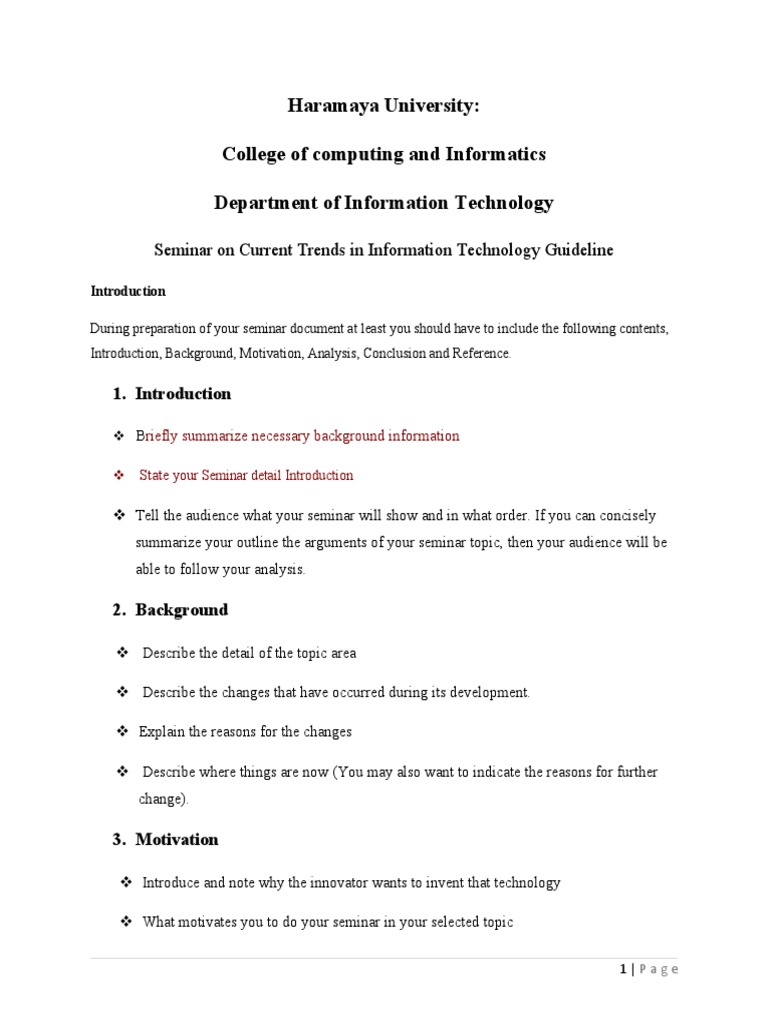 Seminar Guideline Haramaya University | PDF | Information Technology | Communication