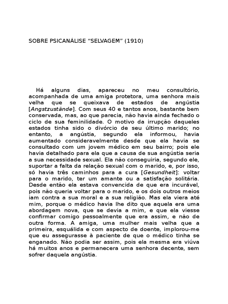 Sigmund Freud Fund Psicanalise Selvagem | PDF | Psicanálise | Relação ...