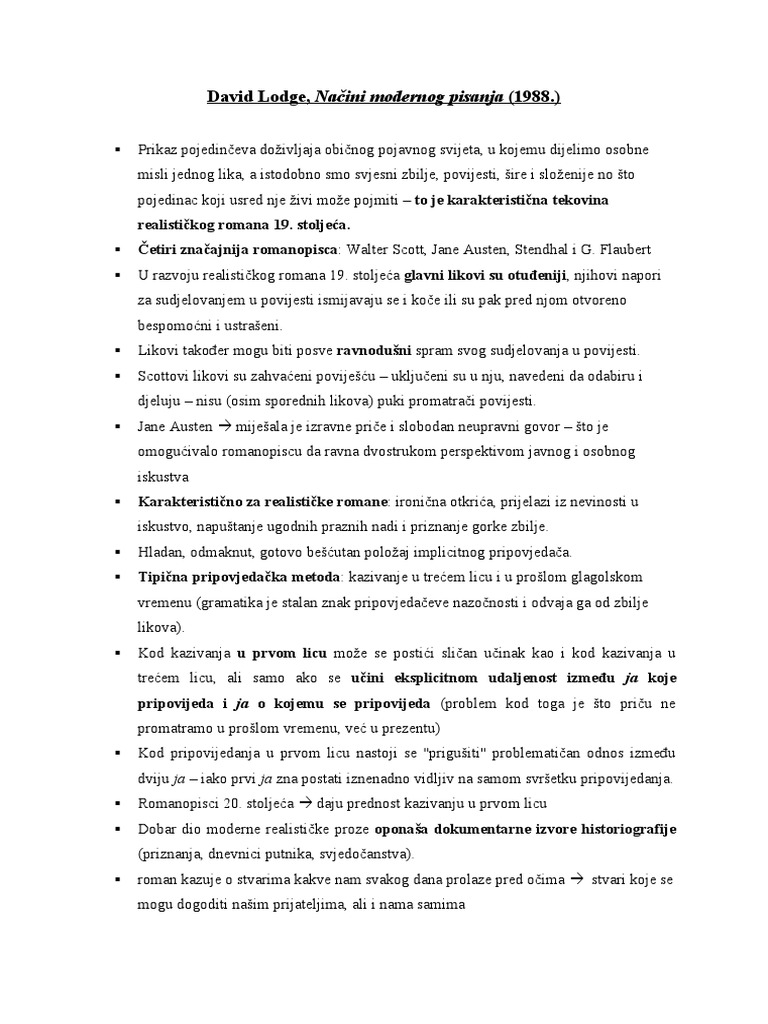 David Lodge, Načini Modernog Pisanja - Skripta | PDF