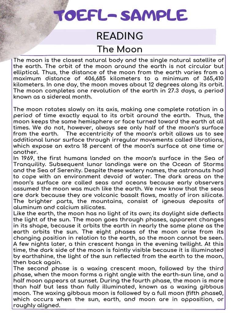 TOEFL - Sample | PDF | Moon | Planets Of The Solar System
