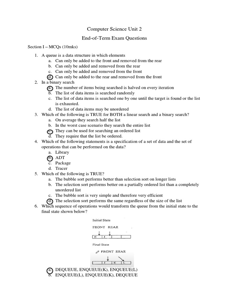 Computer Science Exam Questions | PDF | Queue (Abstract Data Type ...
