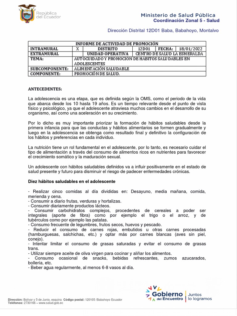 Hábitos Saludables para Adolescentes | PDF | Carne | Alimentos