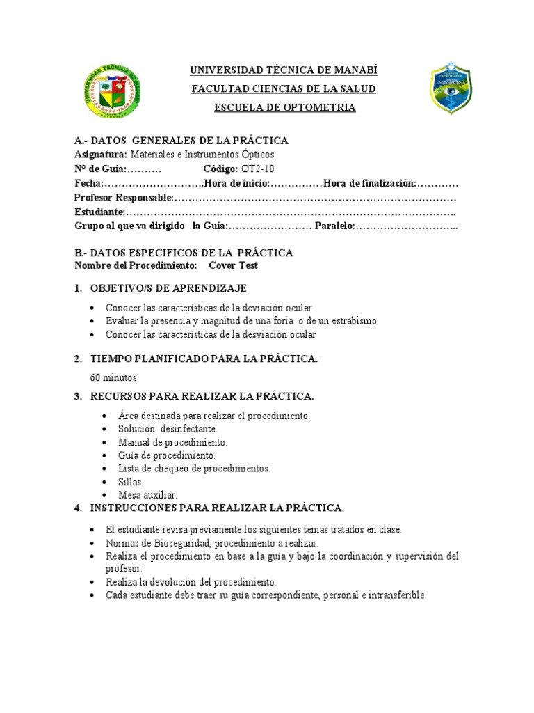 Procedimiento del Cover Test en Forias | PDF | Evaluación | Ojo