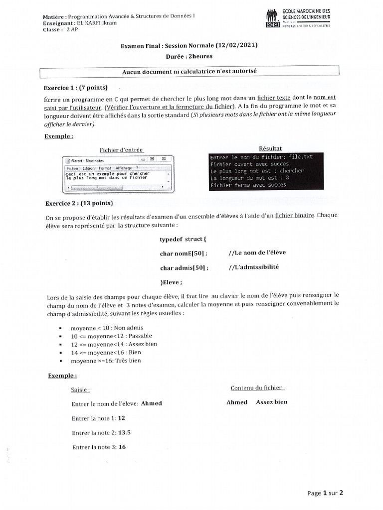 Examens Février 2021 - 2AP | PDF