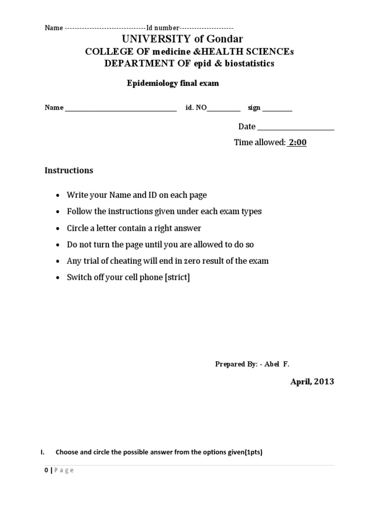 Epi Final Exam Download Free Pdf Screening Medicine Epidemics