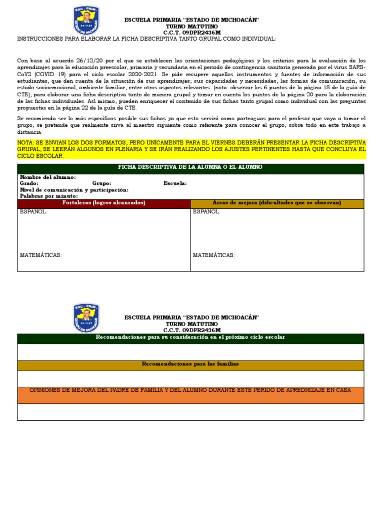 Actividades A Trabajar de Manera Individual Fichas Descriptivas Tanto Individual Como Grupal ...