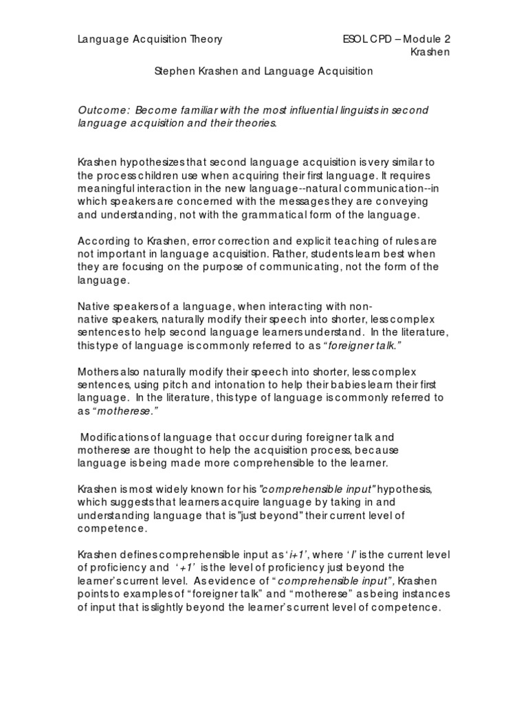 Krashen FINALtext | PDF | Language Acquisition | Learning