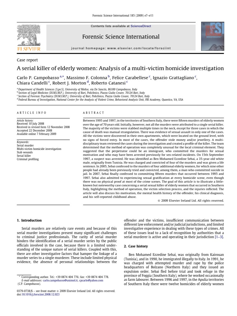 A Serial Killer of Elderly Women - Analysis of A Multi-Victim Homicide ...