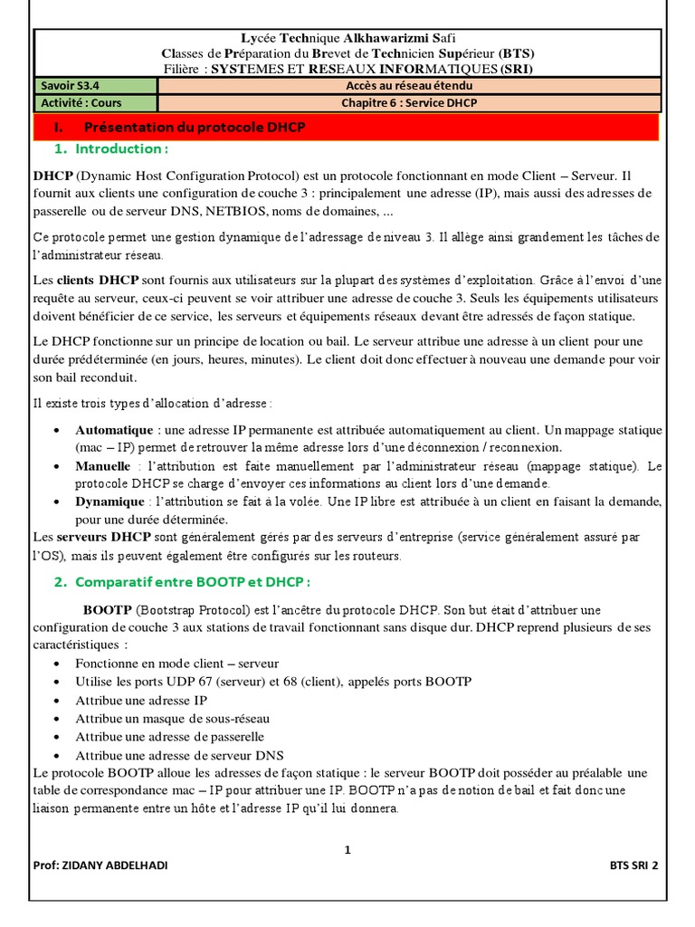 Comprendre le service DHCP en réseau | PDF | Adresse IP | Technologies ...