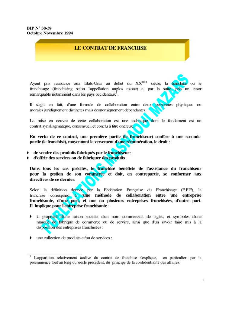 Contrat de franchise et loi Doubin | PDF | Franchise (réseau commercial ...