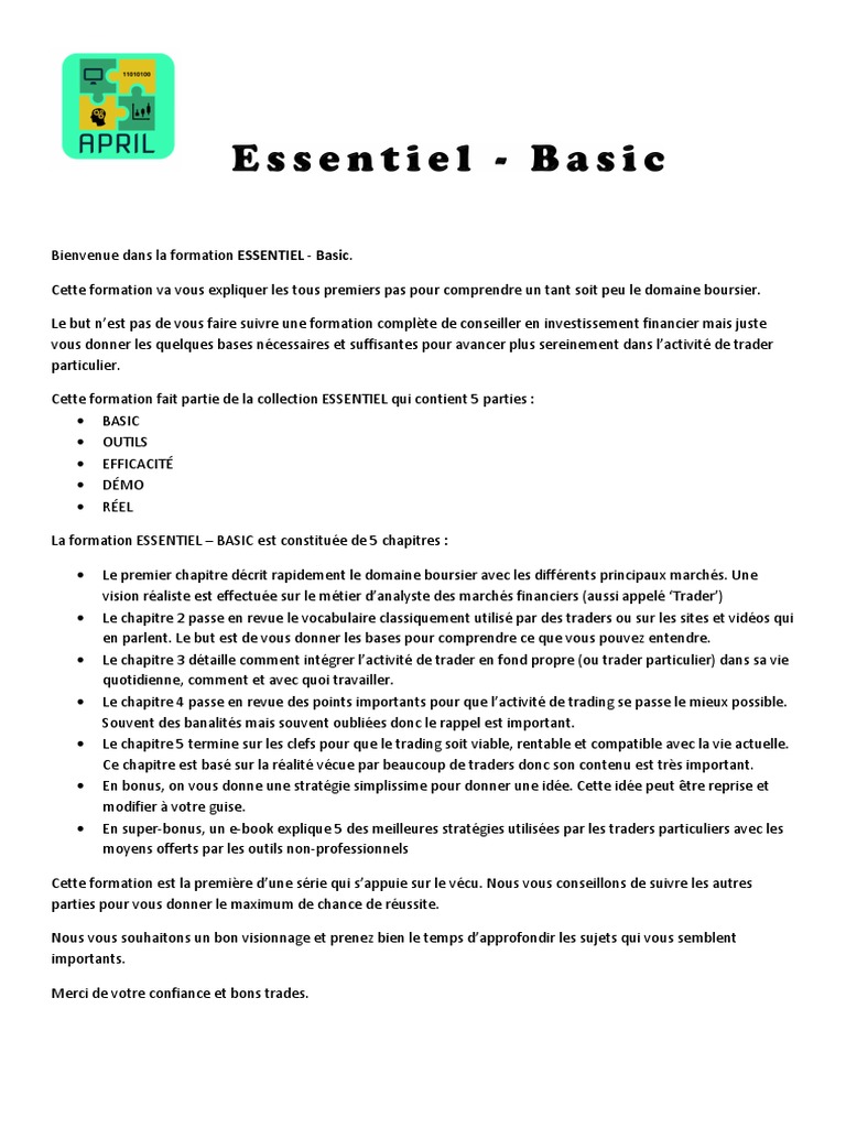 Formation Bourse Essentielle - Basic | PDF | Affaires