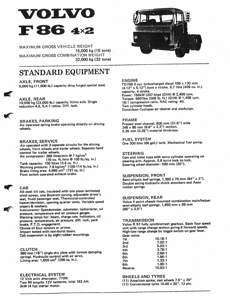 Volvo - F86 Spec Sheets (Aus) - High Res | PDF