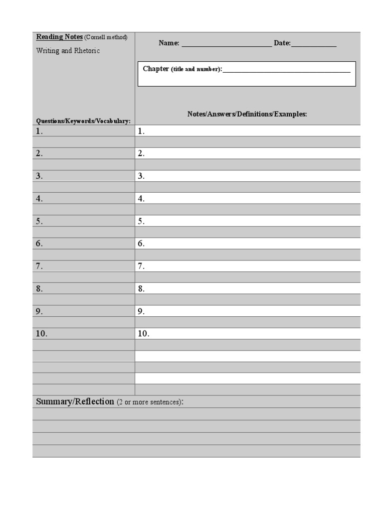 Reading Notes Template | PDF