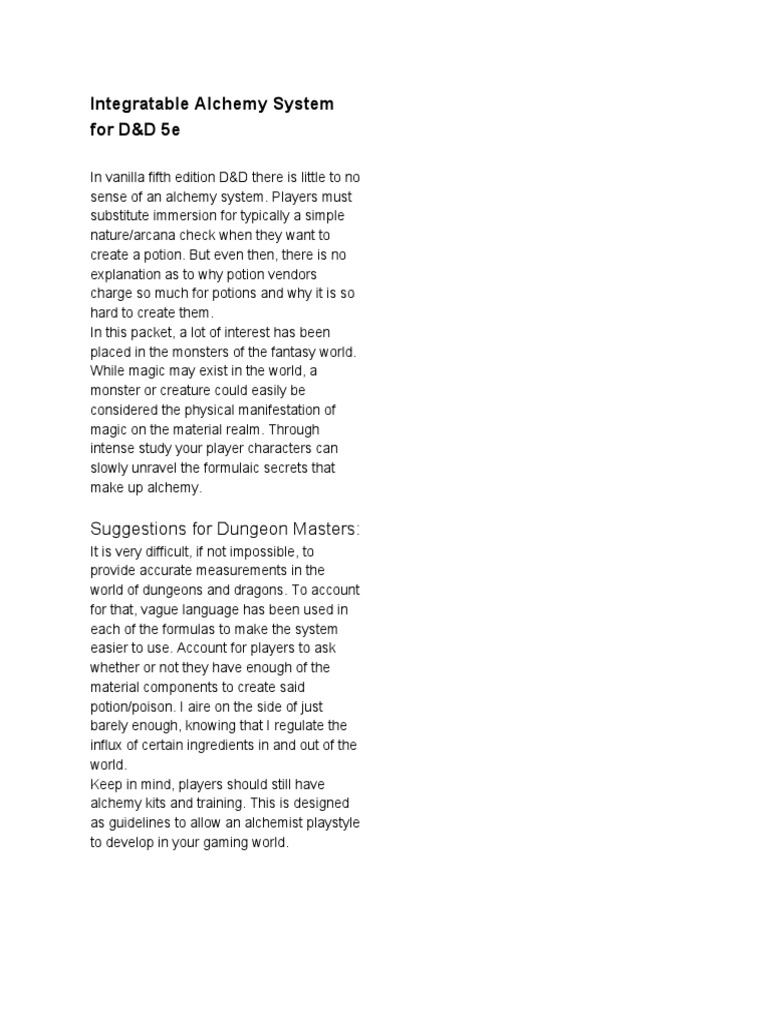 D&D 5E Integratable Alchemy System | PDF | Dungeons & Dragons