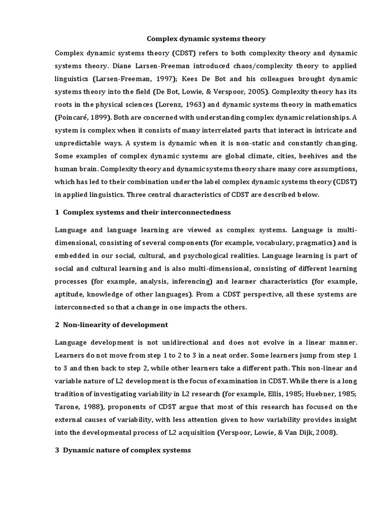 Complex Dynamic Systems Theory - HLAL 5th Edition | PDF | Second ...