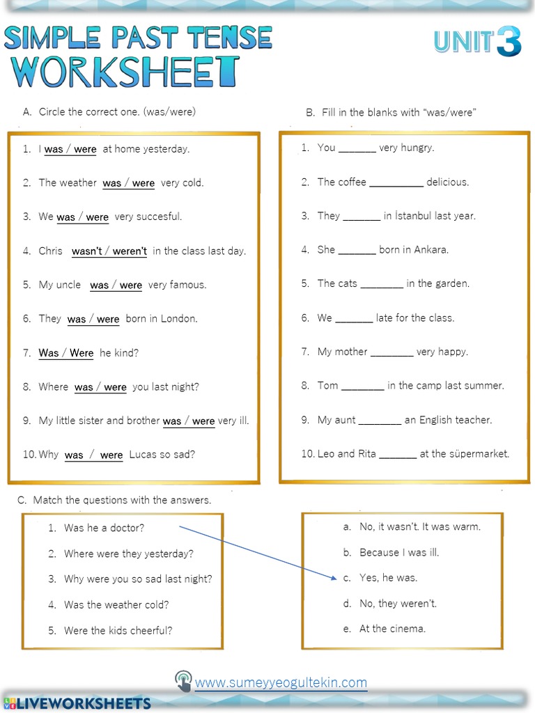 Past Tense Was Were Worksheets The Simple Past Tense Worksheet For 2nd