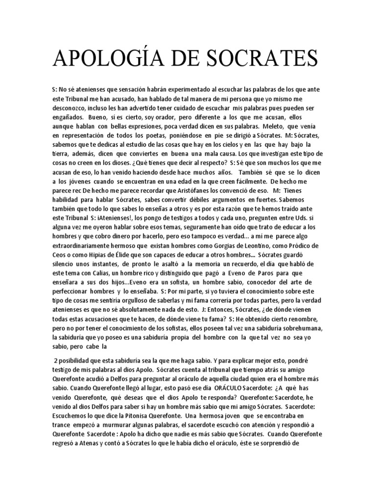 Apología de Socrates | PDF | Sócrates | Sabiduría
